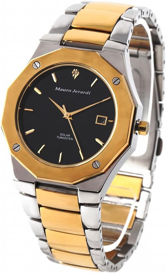 Amazon.co.jp: Mauro Jerardi Natural Diamond Tungsten Bezel Men's Solar Watch MJ032-1 Silver/Gold ...