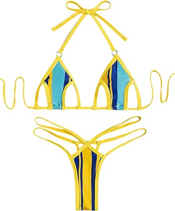 Amazon.com: GORGLITTER Women's High Cut Thong Swimsuit Cut Out Micro ...