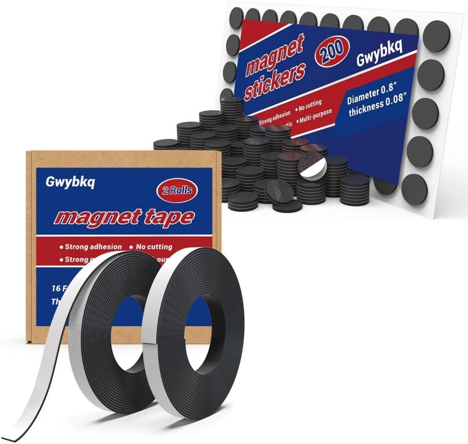 Amazon.com : Magnetic Tape 2 Rolls and Round Magnetic Stickers 200 Pcs ...