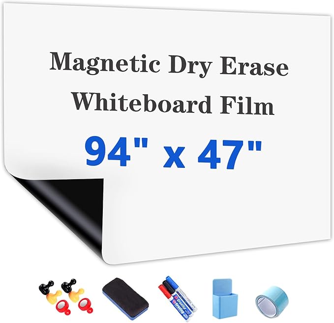 Magnetic Dry Erase Whiteboard Paper with Adhesive, 94" x 47" White ...