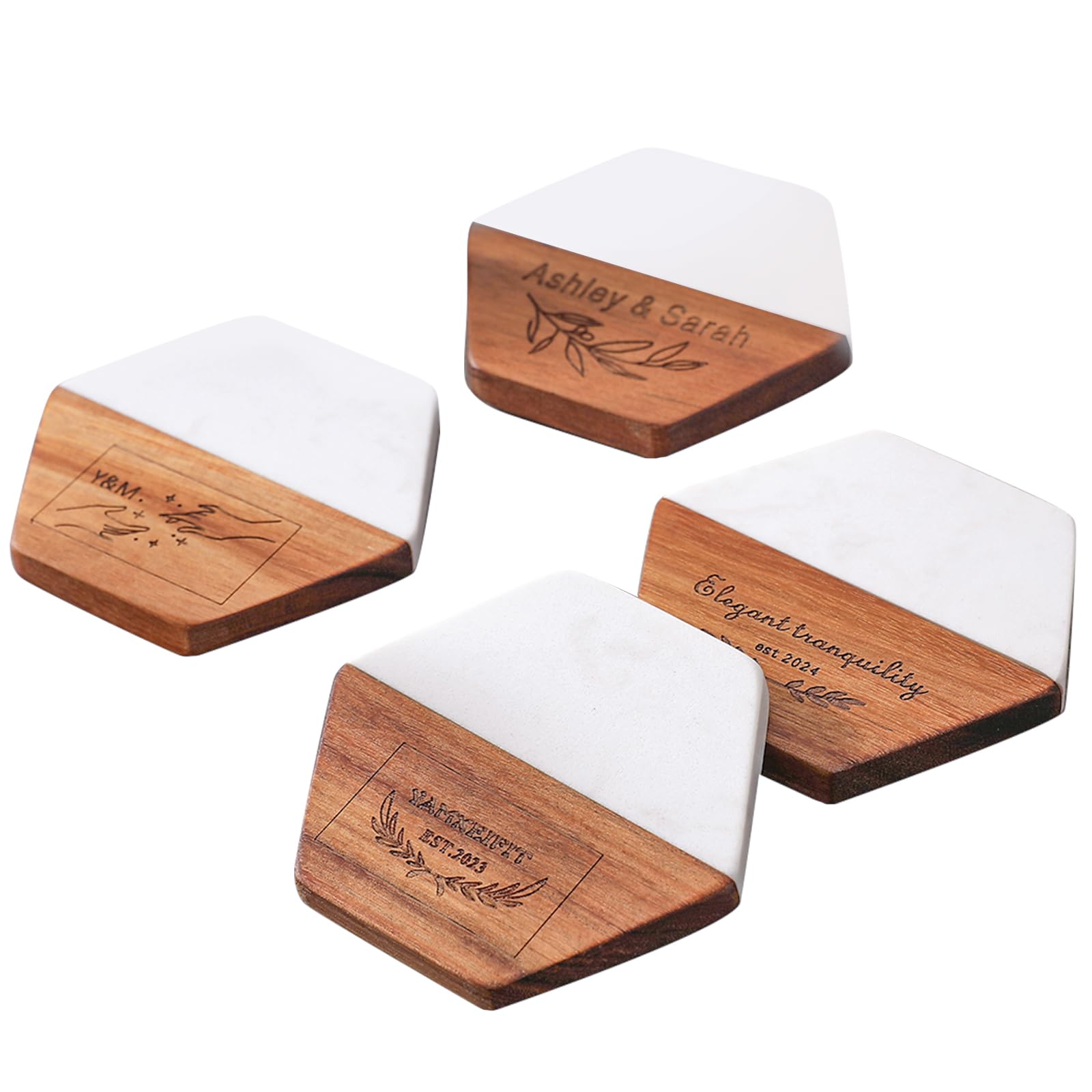Marble and Wood Coasters Set of 4,Coasters for Drinks,Hexagonal ...