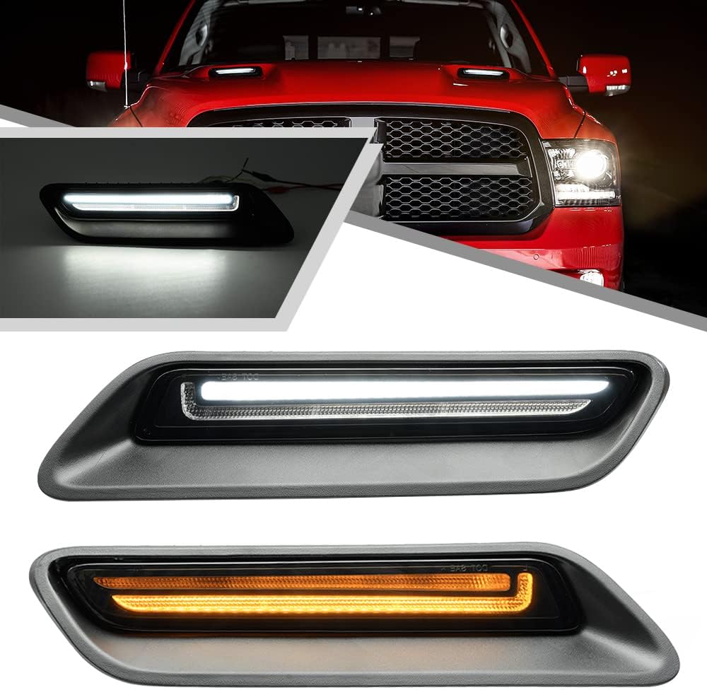 Amazon.com: Mingrui test 2Pcs White&Amber LED Hood Scoop Light for 2010 ...