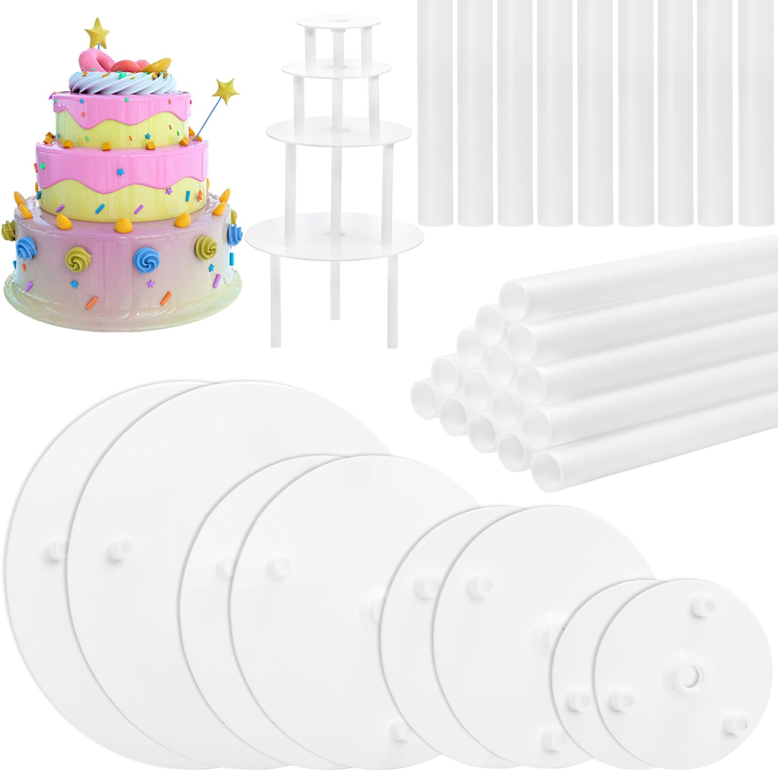 Amazon.com | Cake Dowel Set, 15 Dowels & 3 Boards (4, 6, 8 Inch) for ...