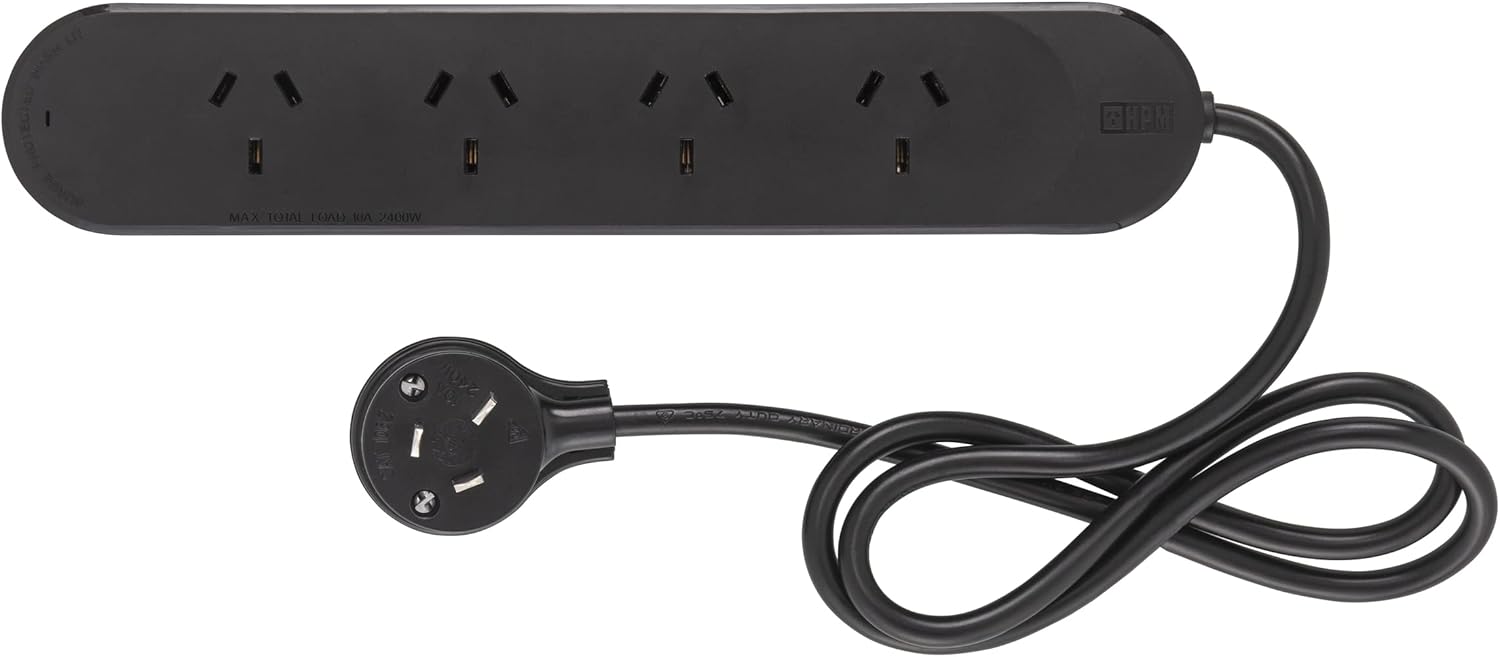 HPM 4 Outlet Surge Protected Powerboard Black : Amazon.com.au: Electronics