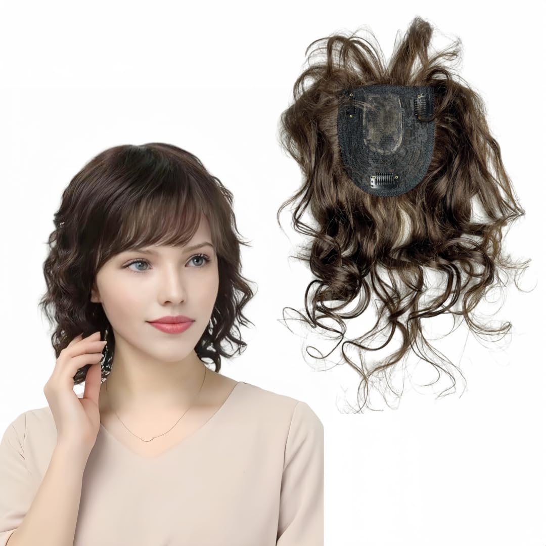 Amazon.com : AYunhe Curly Wavy Human Hair Topper for Women Clip in ...