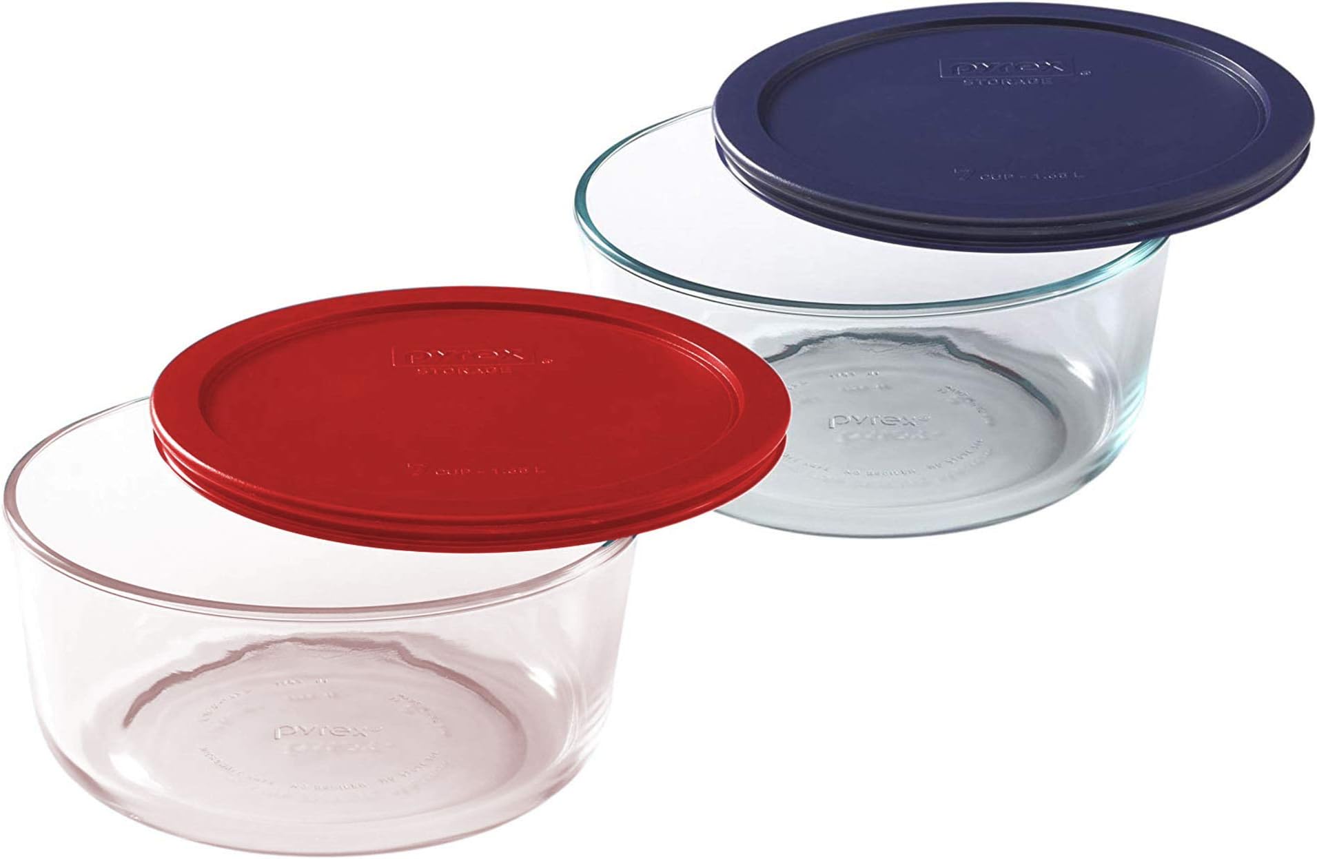 Amazon.com: Pyrex Storage 7 Cup Round Dish, Clear with Red + Blue ...