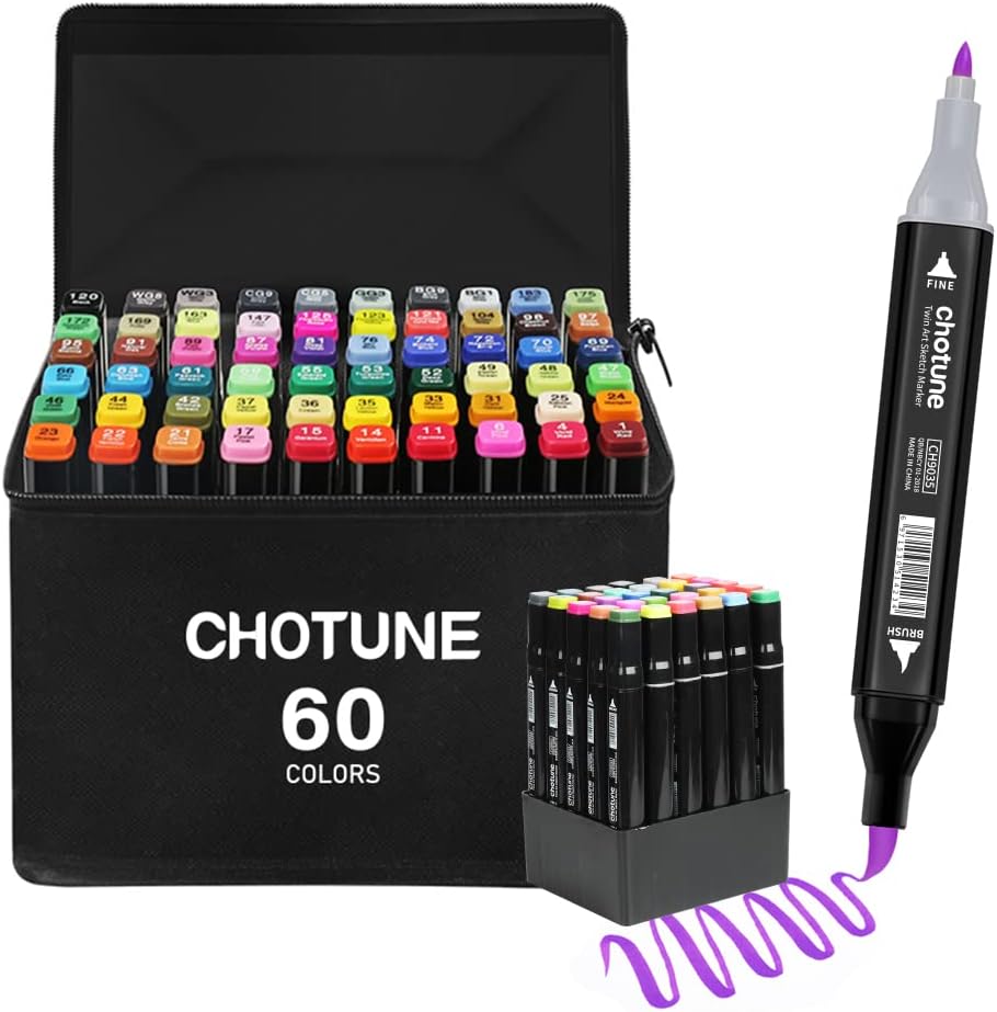 CHOTUNE 60 Couleurs Marqueurs, Alcohol Permanent Markers Set, Stylos ...