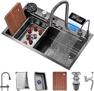 Fregadero De Cocina con Cascada Negro Acero Inoxidable 304 con ...