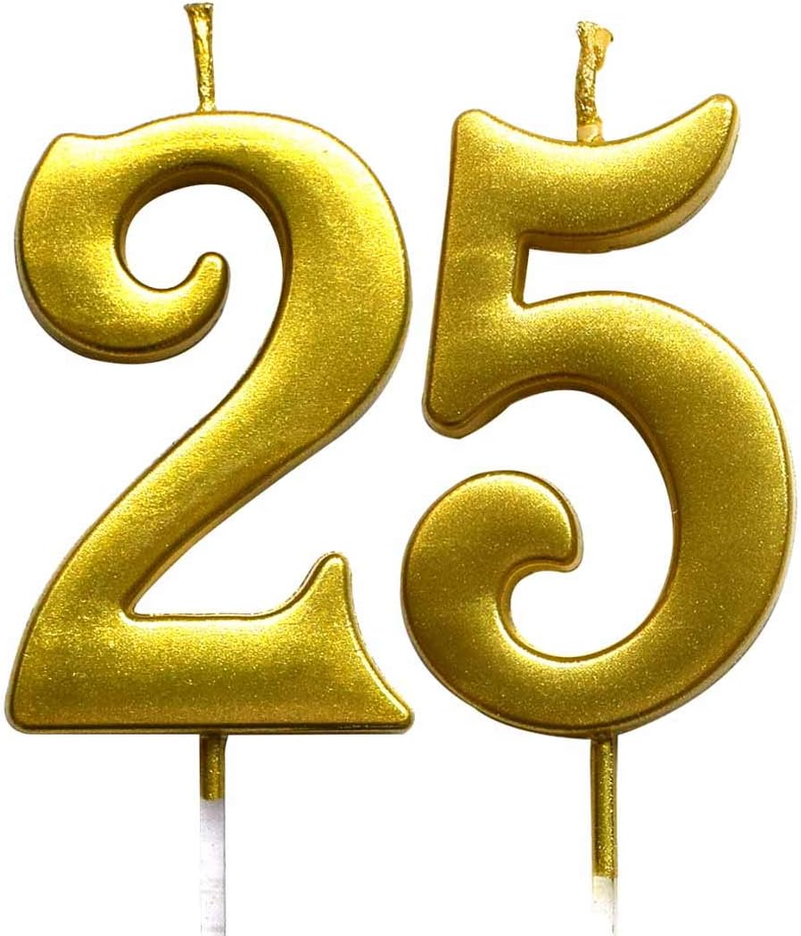 Amazon.com: MAGJUCHE Gold 25th Birthday Numeral Candle, Number 25 Cake ...
