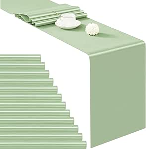 Amazon.com: 12 Pack Sage Green Table Runner 12×72 Inch Bright Silk ...