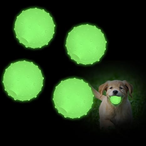 4PCS Glow in The Dark Dog Balls, Glowing Dog Chew Toy, Luminous Rubber ...