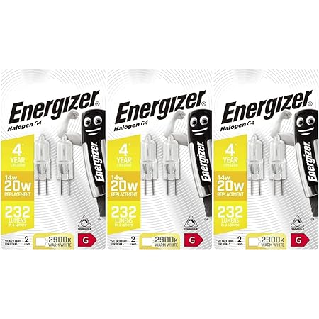 6 Pack Energizer Halogen G4 Capsule Bulbs 14W (20W Eqv.) 2,900K, 12V ...