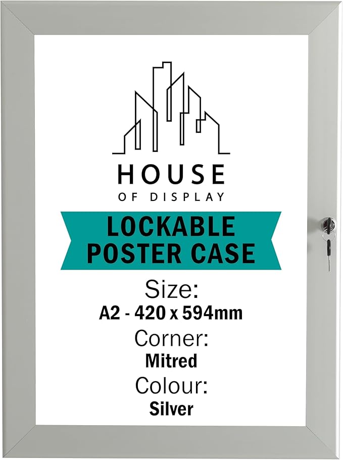 Silver Lockable Poster Case Notice Board - A2 Size Poster Case for ...