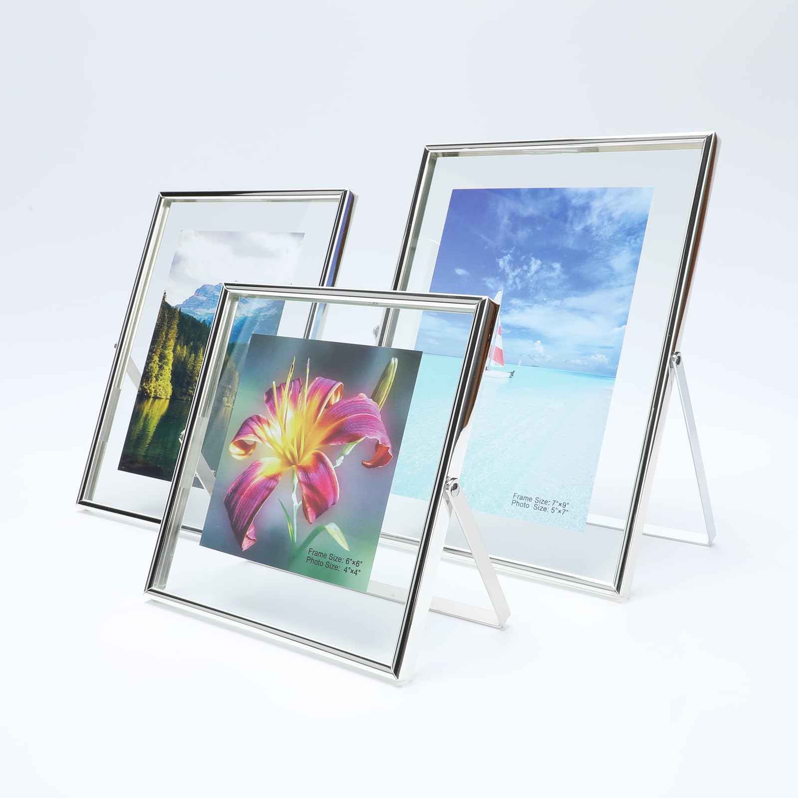 Amazon.com - AhaGo Silver Floating Picture Frames, Set of 3 including 6 ...
