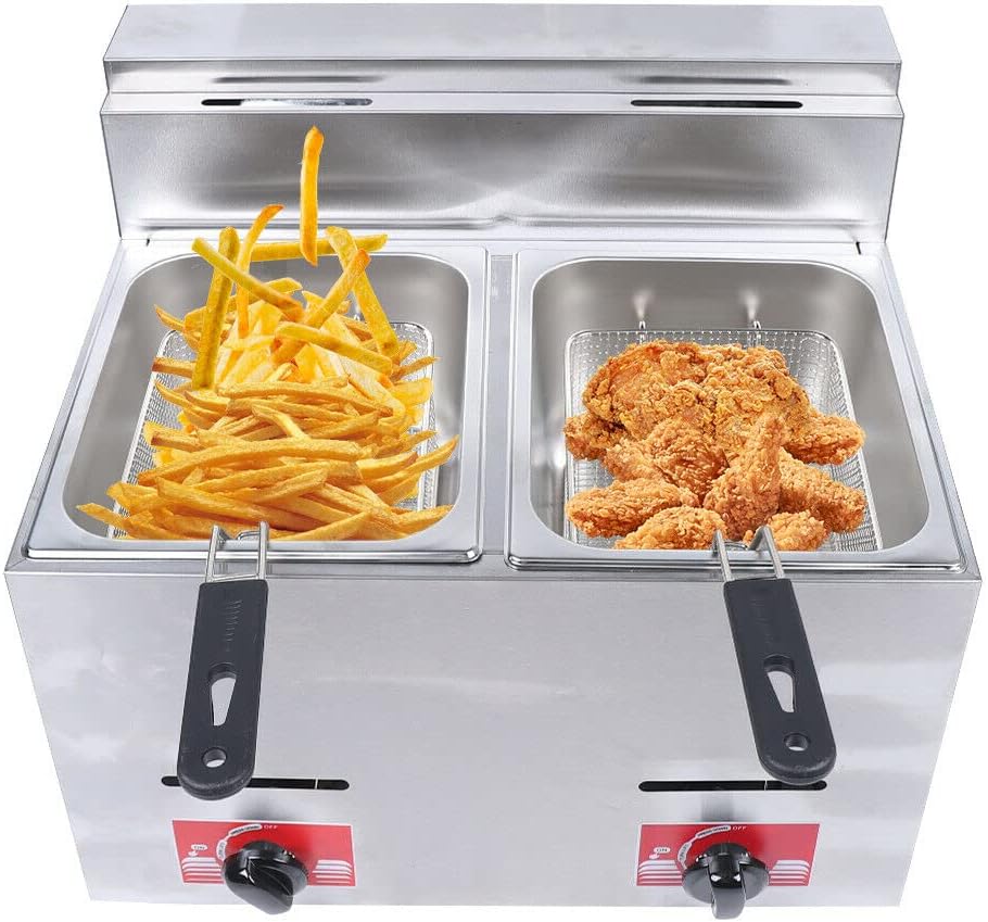 Amazon.com: 12L Dual Tanks Commercial LPG Gas Deep Fryer w/ 2 Fry ...