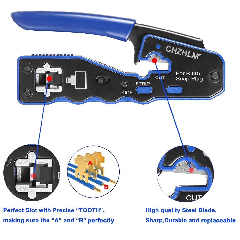 Snapklik.com : CHZHLM RJ45 Crimp Tool Kit All In One Pass Through ...