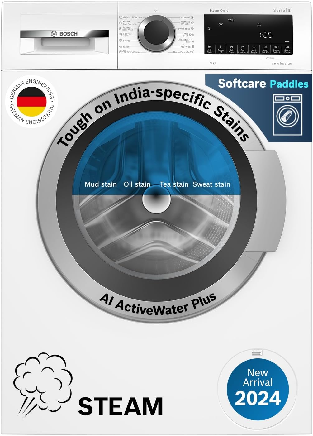 Bosch 9kg 5 Star Anti Stain & AI Active Water Plus Fully Automatic Front Load Washing Machine ...