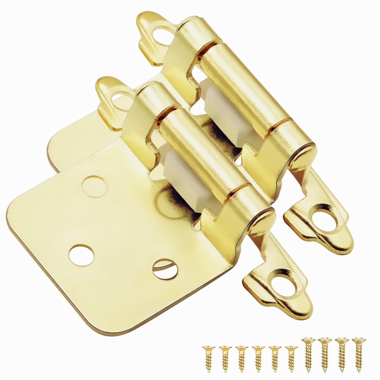 1/2" Brass Gold Overlay Cabinet Hinges, 30 Pack (15 Pairs) Self Closing ...
