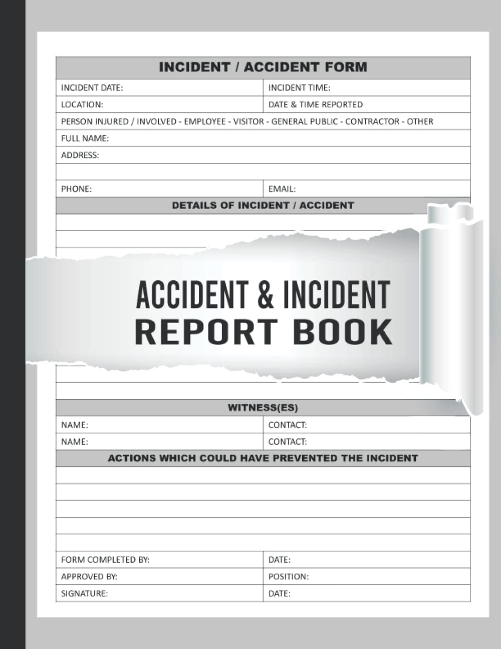 Accident And Incident Report Book Workplace Health And Safety Accident ...