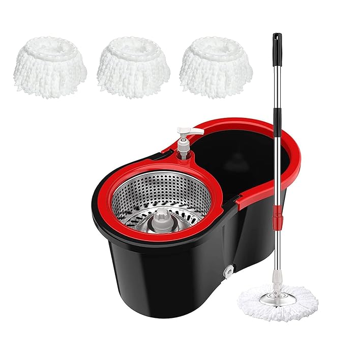 Buy Mop and Bucket with Wringer Set 360° 3psc Microfiber Spin Mop with ...
