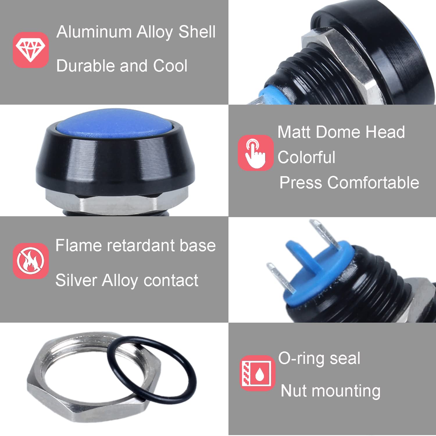 Snapklik.com : DMWD 2pcs 12mm Waterproof Metal Momentary Domed Push Button Switch 3A 12V 24V ...