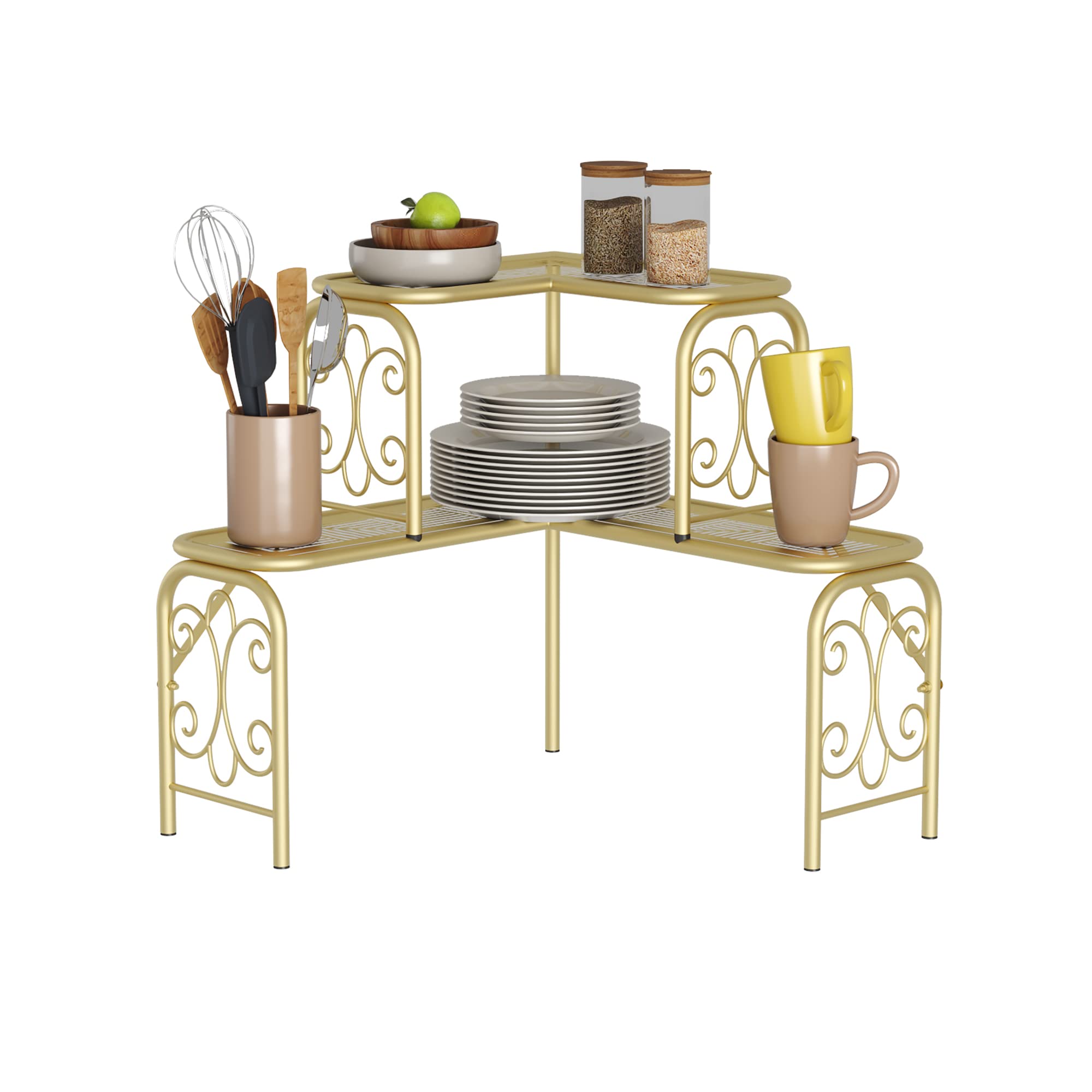 HOMEFORT Countertop Corner Shelf with Scroll Frame, 2-Tier Metal Spice ...