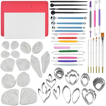 Amazon.com: 62pcs Gumpaste Flowers and Leaves Fondant Tool Leaf Tool ...