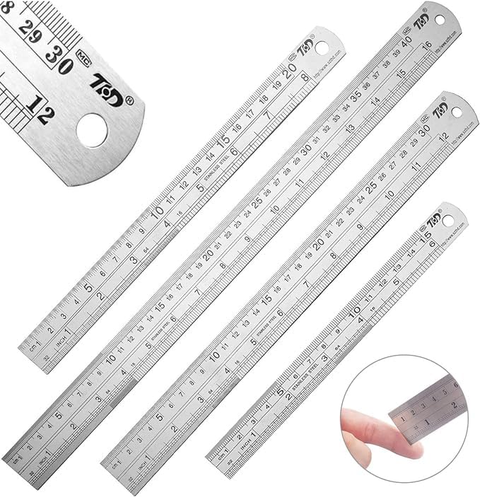 4 Pcs Stainless Steel Ruler, Metal Ruler with Conversion Table ...