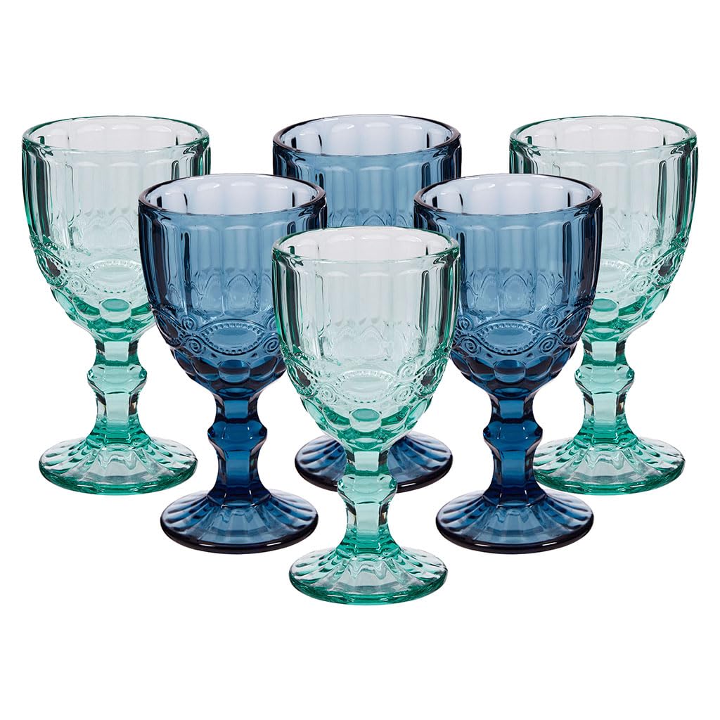 Drinking Glasses Set of 6 - Blue & Turquoise Dishwasher Safe Coloured ...