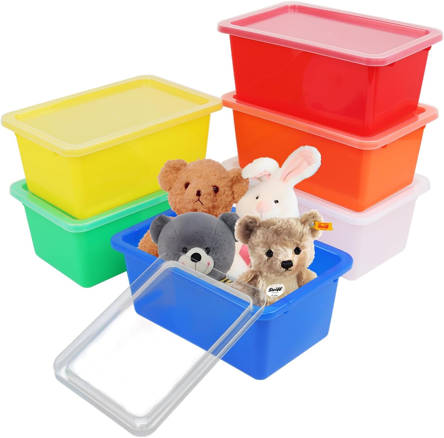 Nexboraque 6 Pack Colored Bins With Lids 5 Qt Plastic Cubby Bins Storage Bins