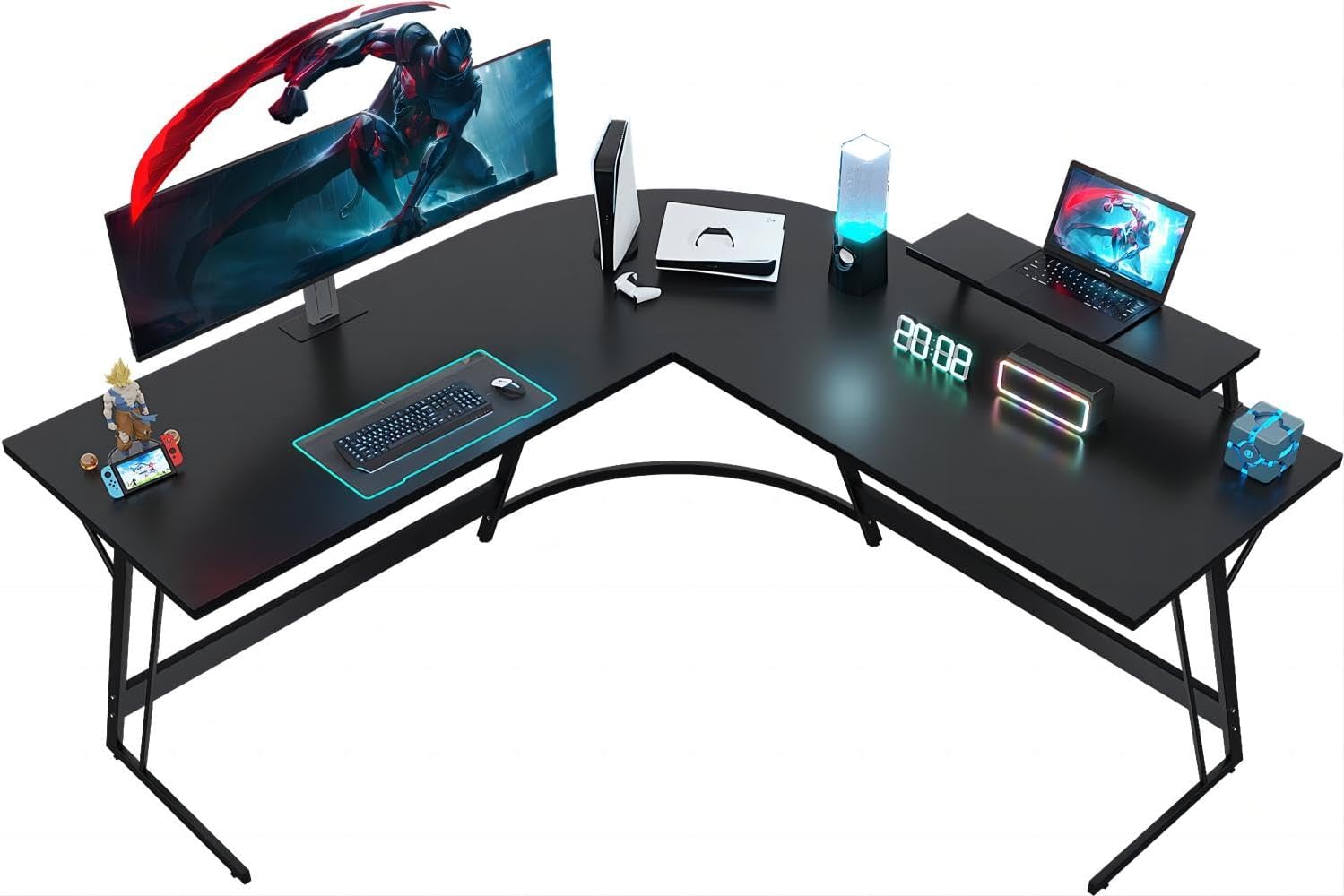 ODK L-shaped desk, computer desk, office desk with round corner, gaming ...