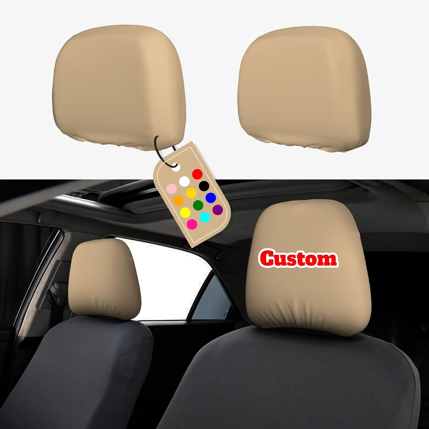 Amazon.com: Custom Headrest Covers for Cars Tan,Personalized Headrest ...