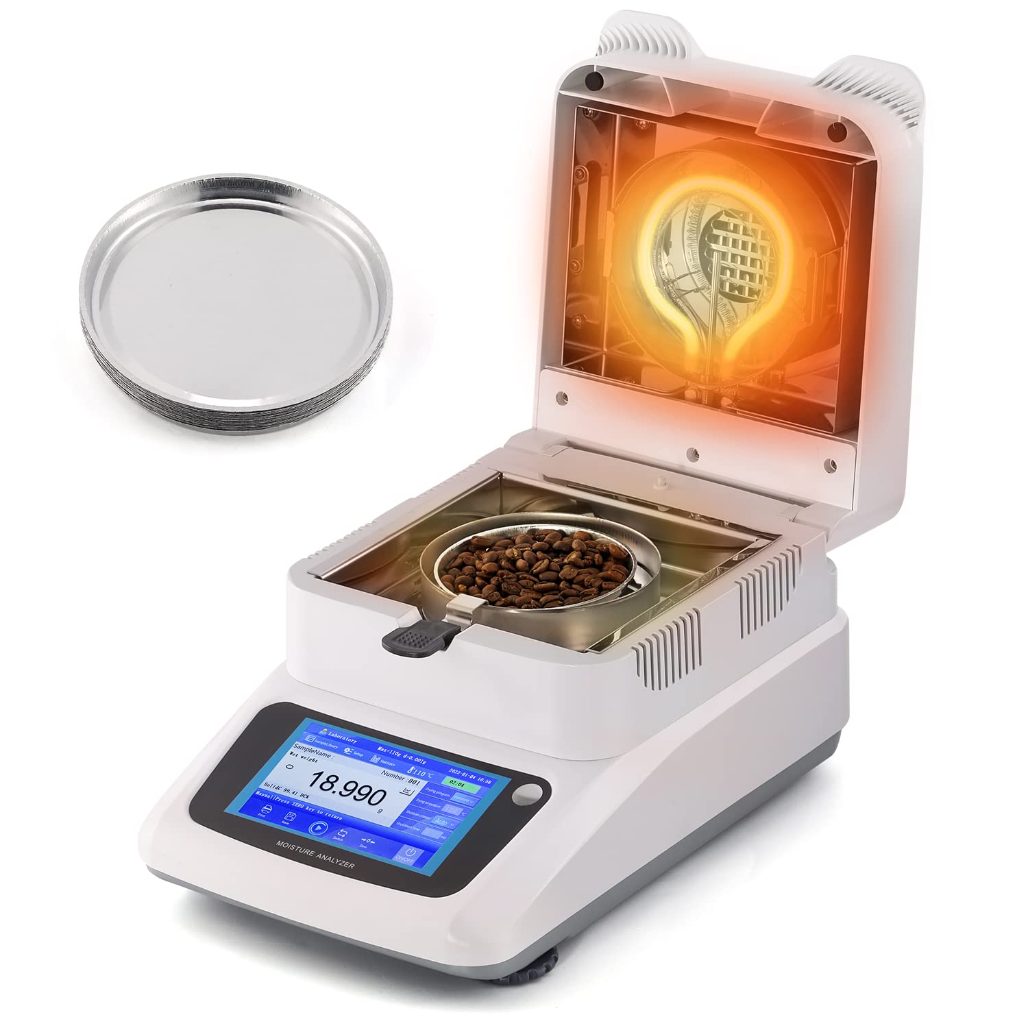 Bonoutil Moisture Analyzer 110g x 1mg 0.01% Readability Touch Screen Lab Moisture Balances with ...