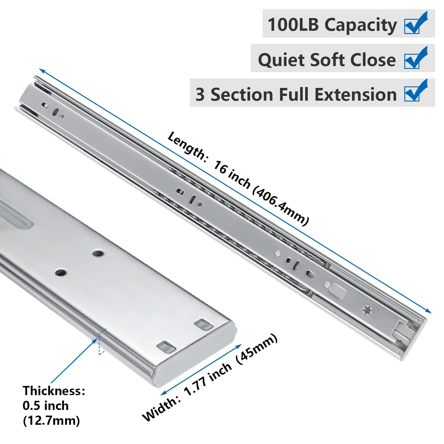 Snapklik.com : Homdiy 2 Pairs Soft Close Drawer Slides 16 Inch - Full ...