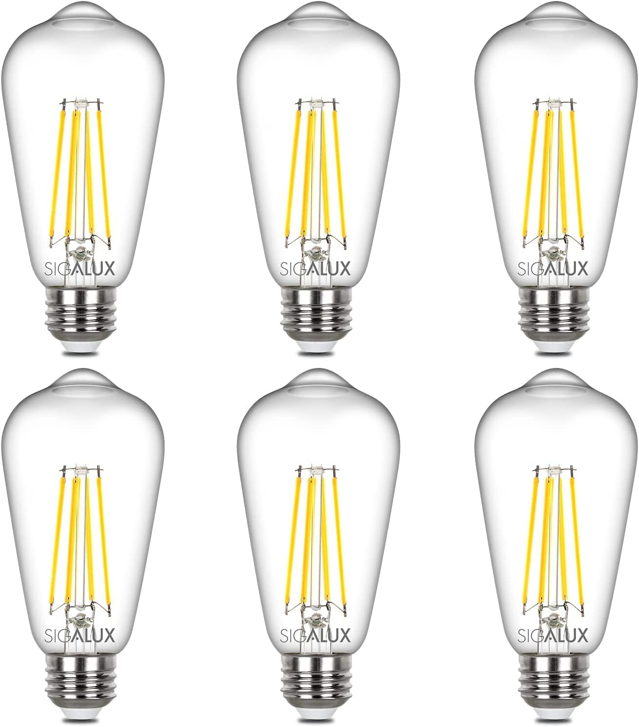 Amazon.com: Sigalux Edison Bulbs, E26 LED Bulb ST58 Filament Clear Non ...