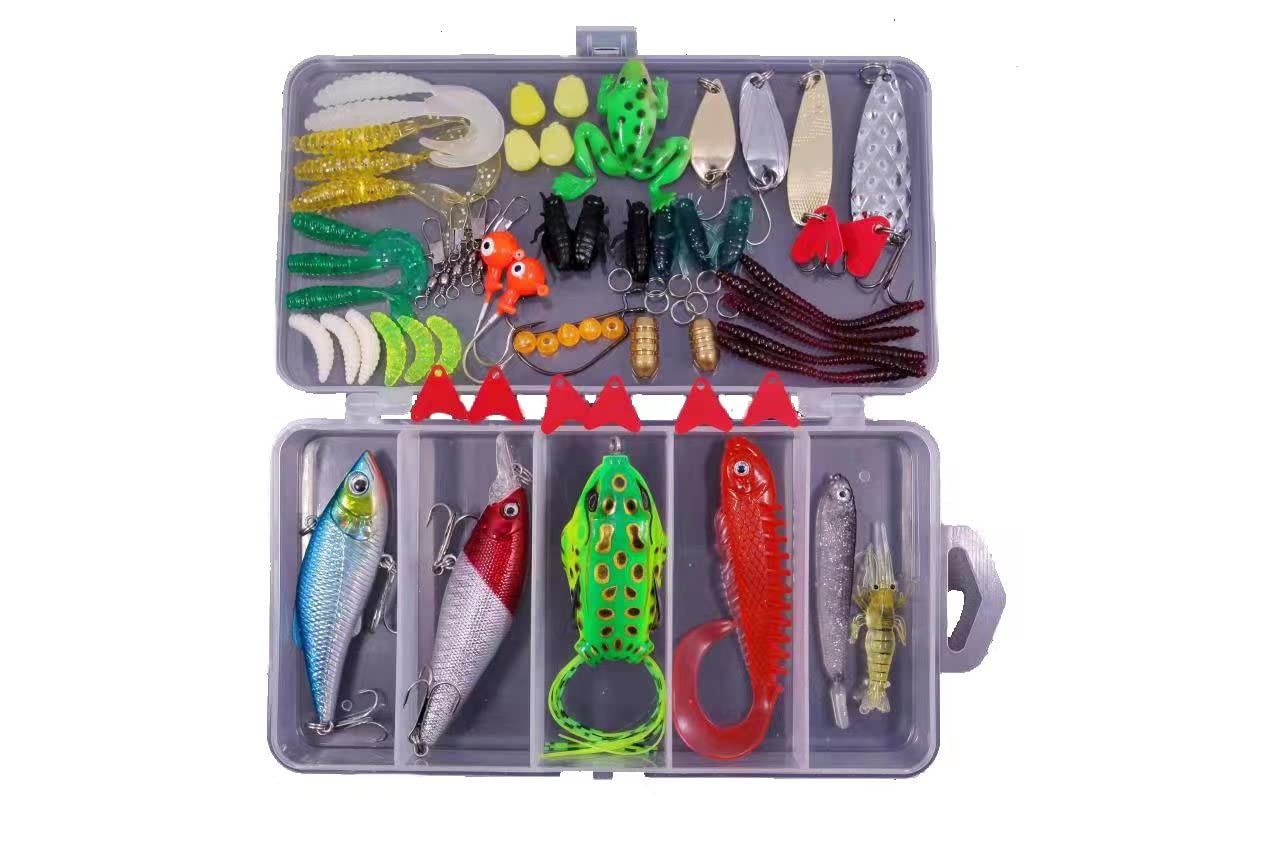 Amazon.com : Fishing Lure Set with Tackle Box Included Frog Lure, Soft ...