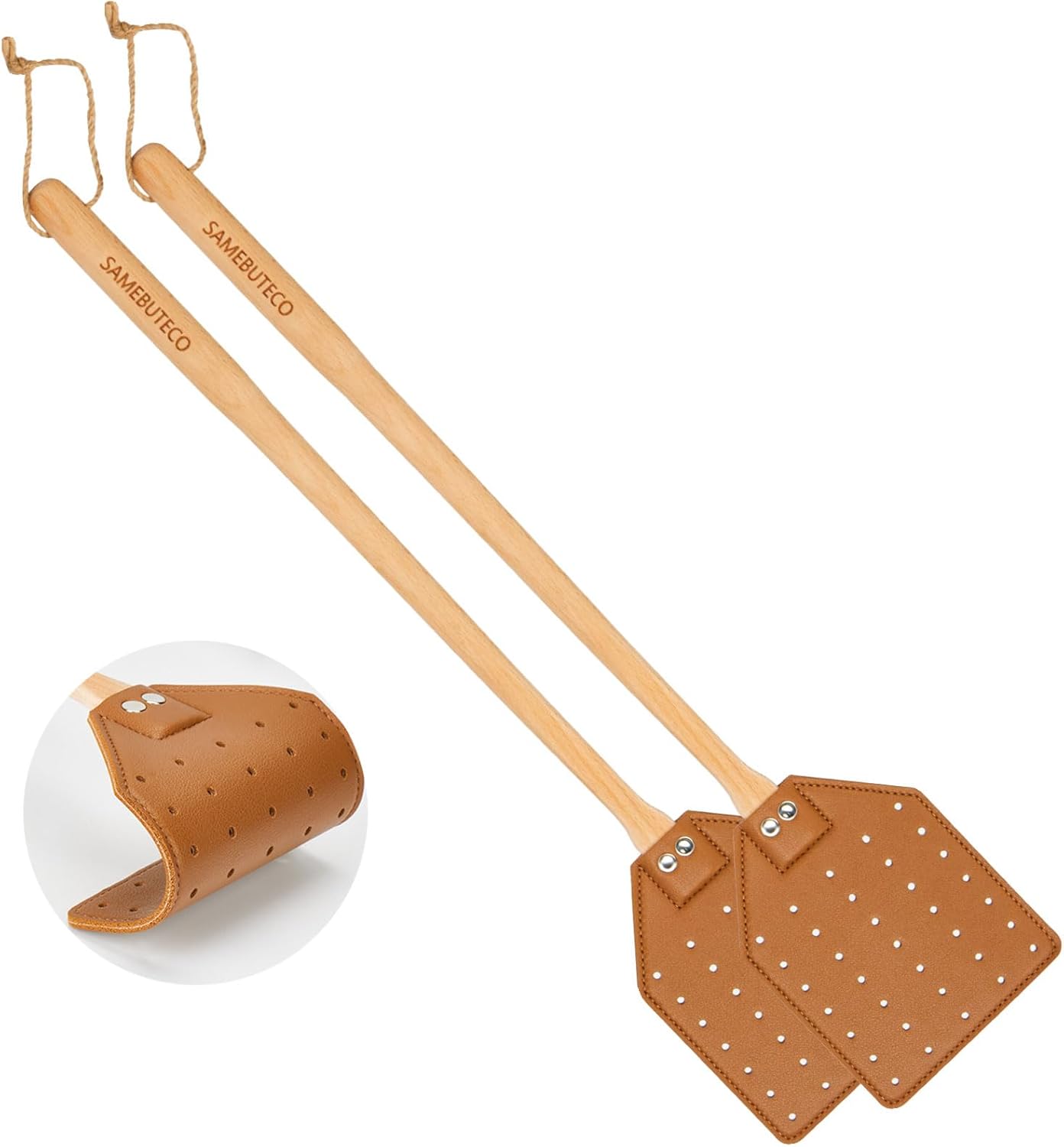 Amazon.com: SAMEBUTECO Heavy-Duty Leather Fly Swatter with Bench Wood ...