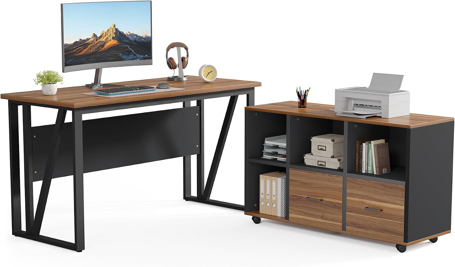 Amazon.com: LITTLE TREE 55-Inch L-Shaped Computer Desk, Large Corner ...