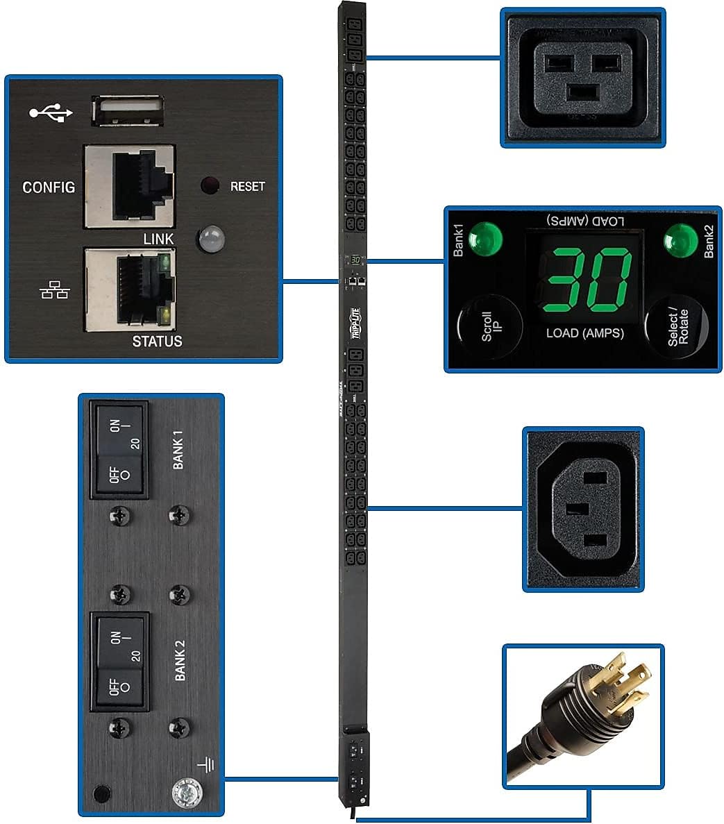 Amazon.com: Tripp Lite PDU Monitored 208/240V 30A 36 C13; 6 C19 Outlets ...