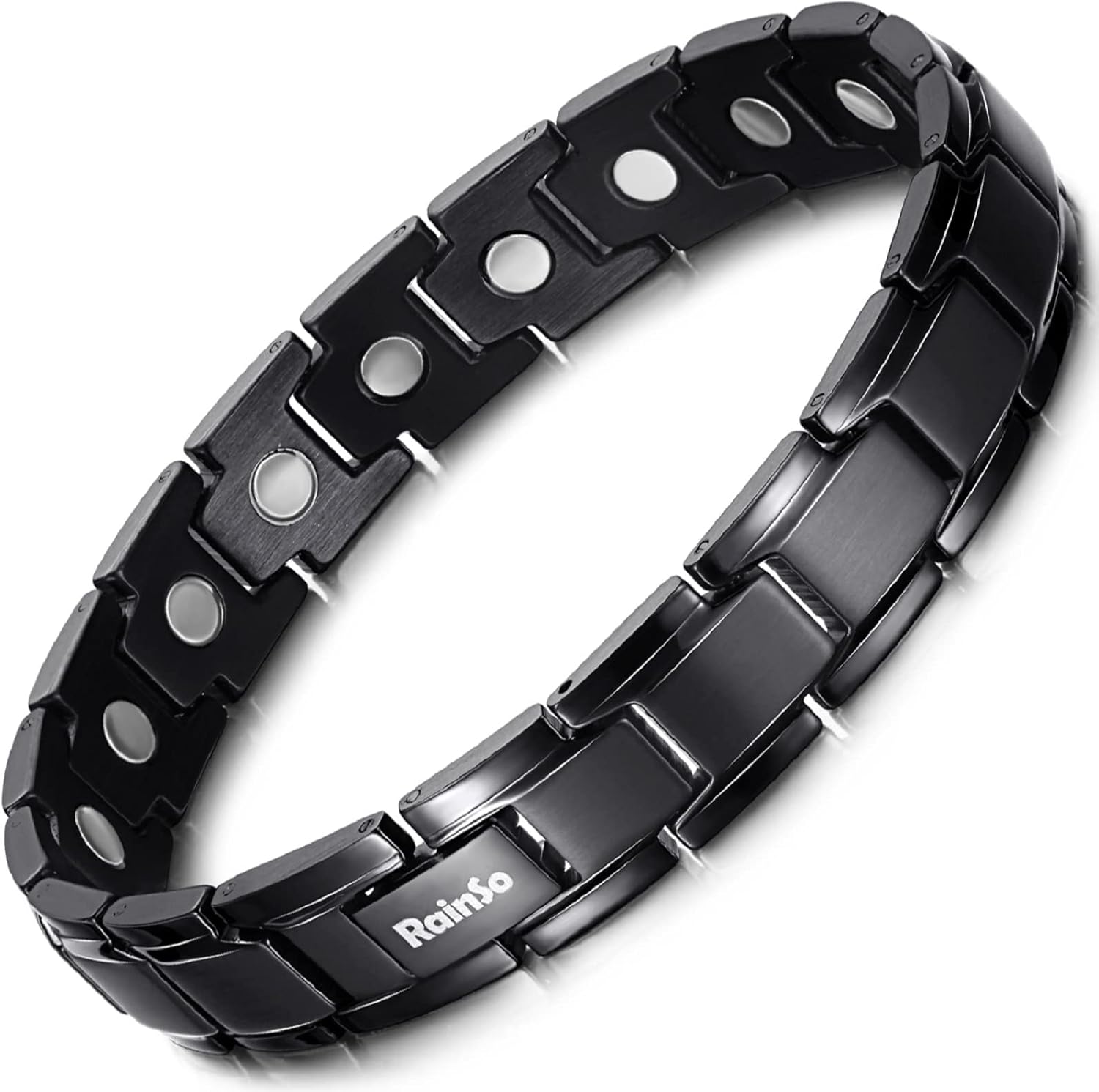 RainSo Mens Black Matt Titanium Magnetic Bracelet Stainless Steel ...