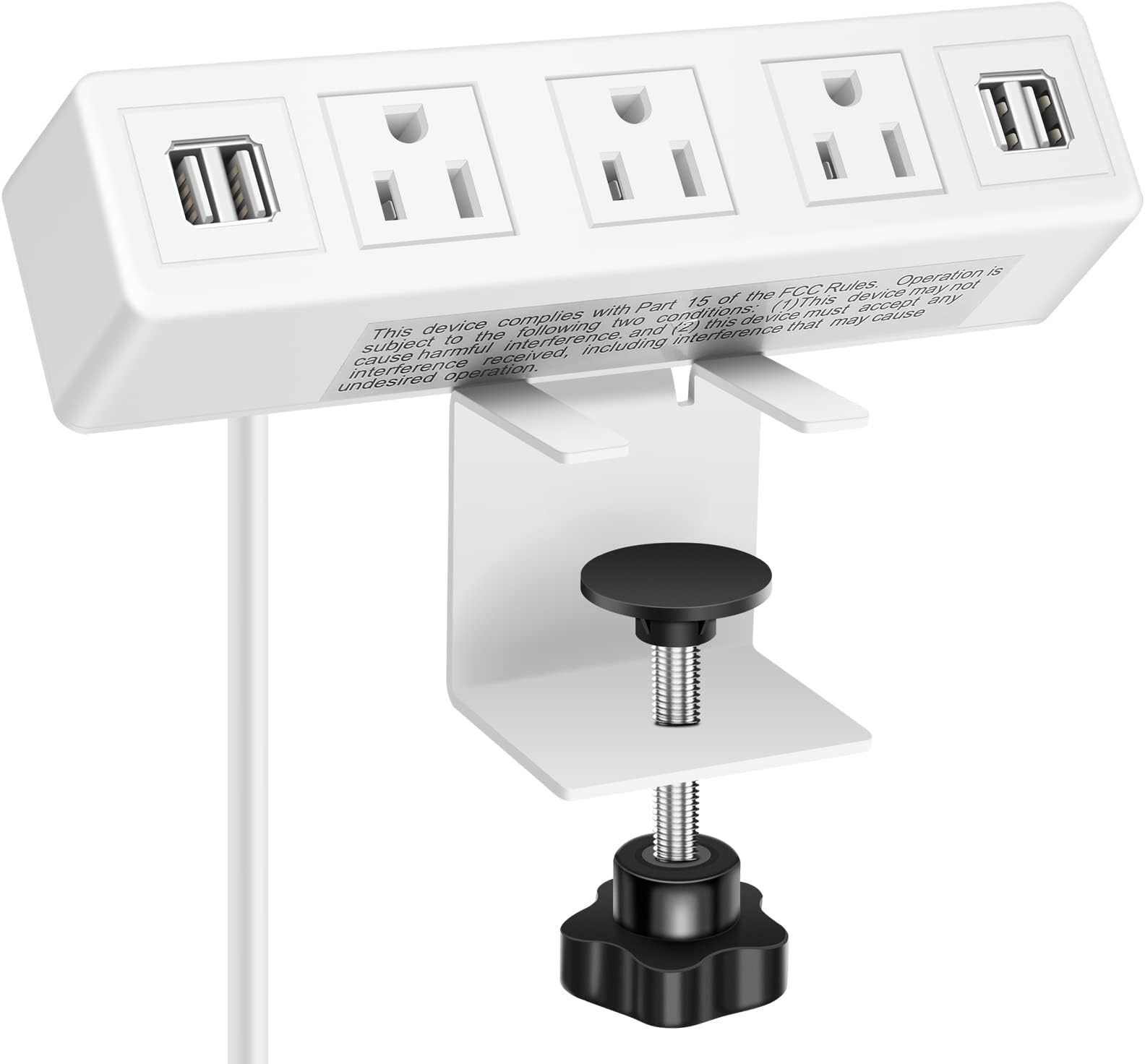 Amazon.com: 3 AC Outlet Desk Clamp Power Strip White, Desk Mount USB ...