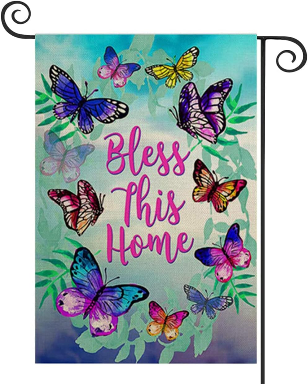 Amazon.com : Spring Butterfly Garden Flag – Religious Bless This Home ...