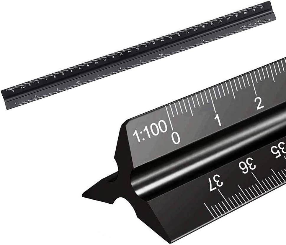 Gobesty Dreikantmaßstab Aluminium, dreikantmaßstab metall schwarz 30 cm ...