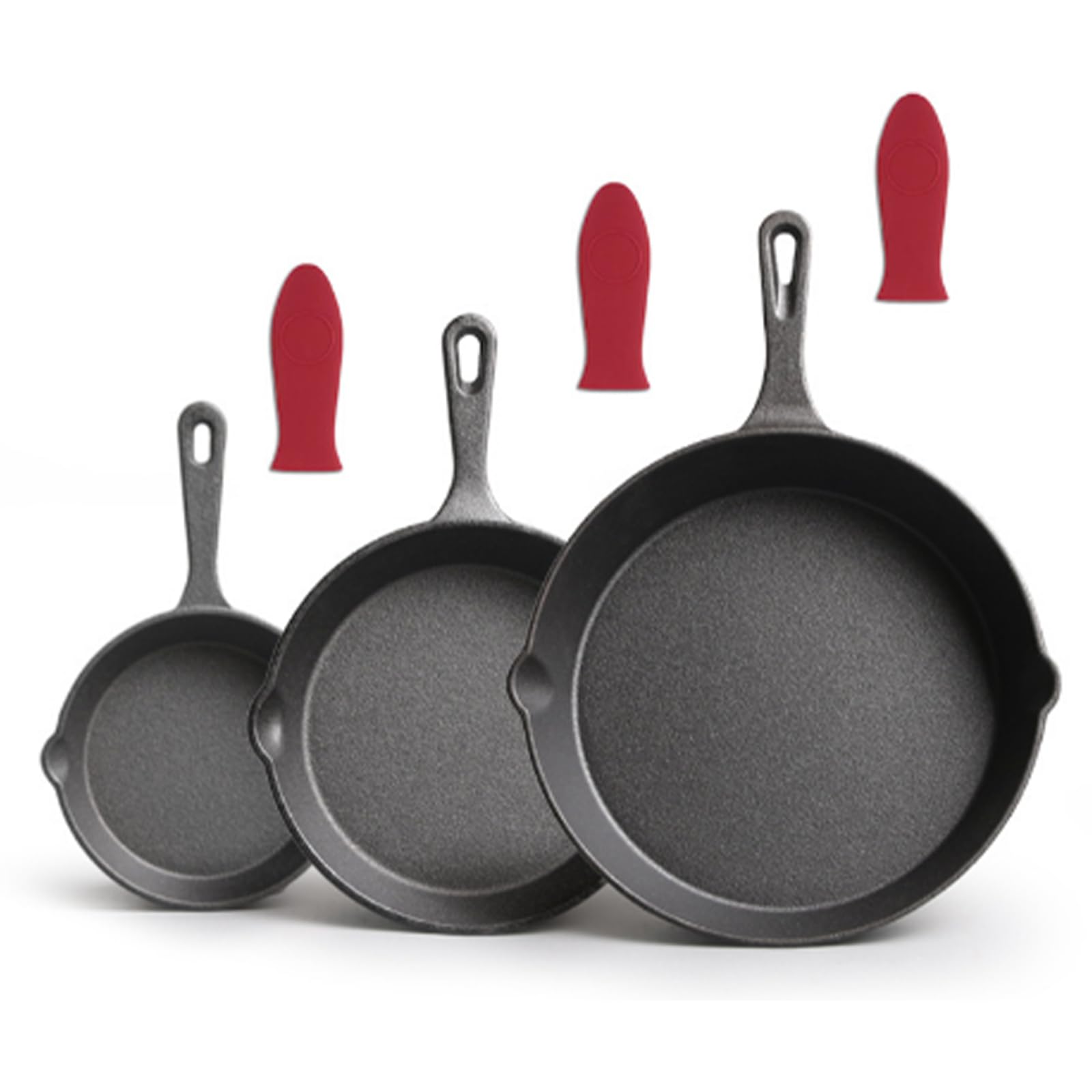 Pre-Seasoned Cast Iron Skillet Set, Cast Iron Skillet Grill Pan with ...