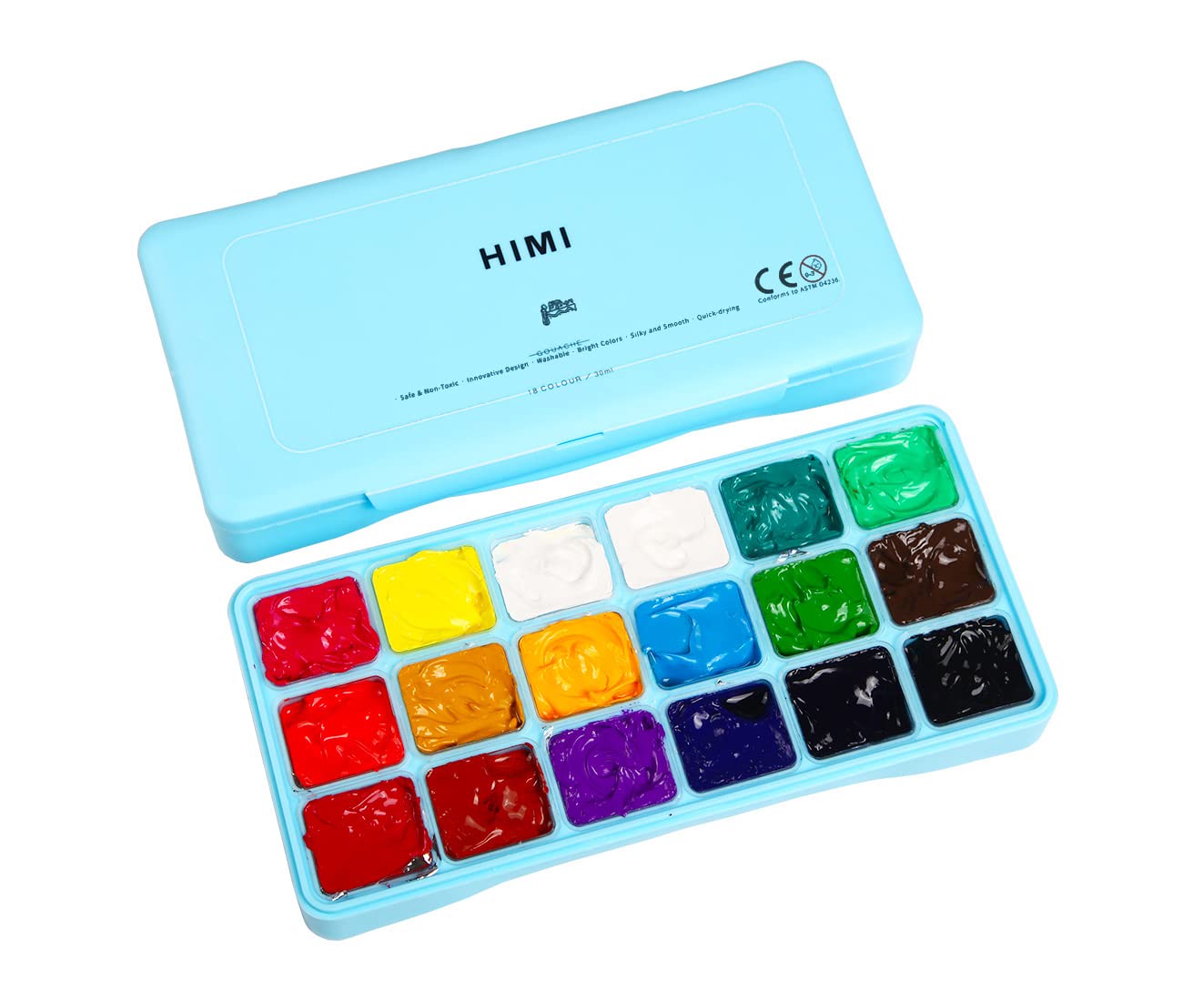 INK LAB HIMI Gouache Finish Paint Set Jelly Cup 18 Vibrant Colors Non ...