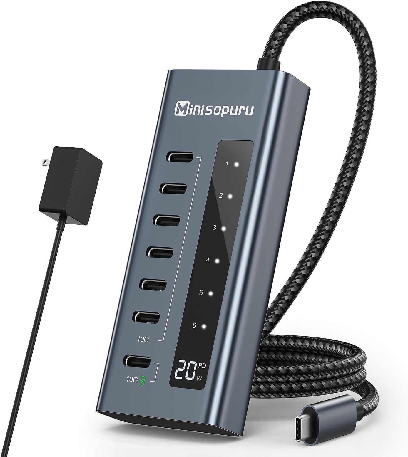 Minisopuru Hub USB C Powered, 7 en 1 USB C Hub Powered soporta Datos de ...