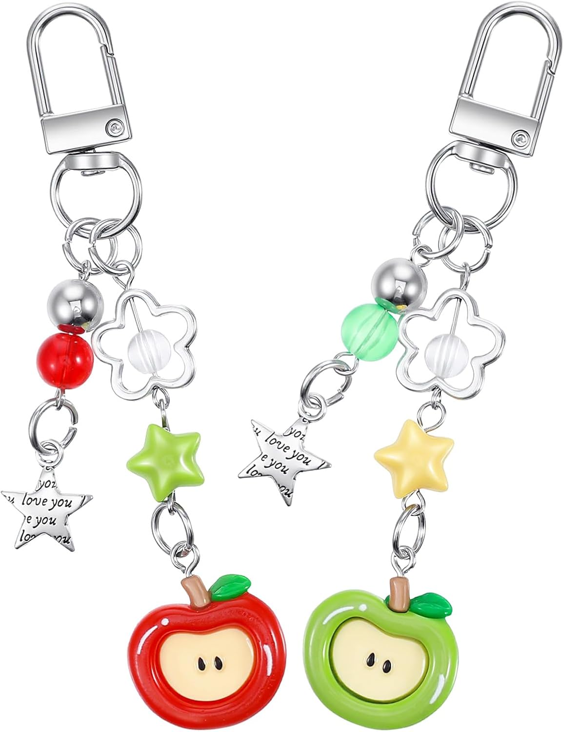 Teaaha 2PCS Cute Apple Keychain Charms Aesthetic Y2k Red Green Fruit ...