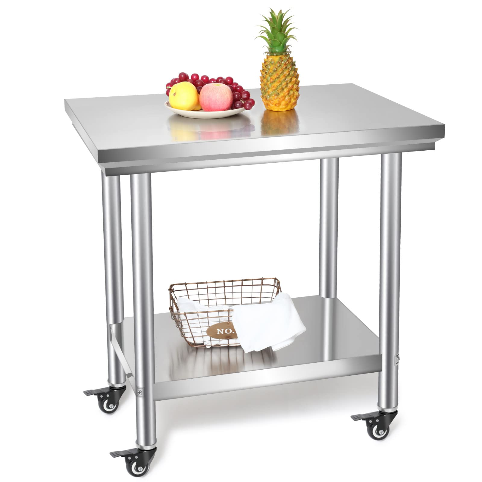 Stainless Steel Table with Wheels Caster 31.5 x 23.6 Inch Commercial ...