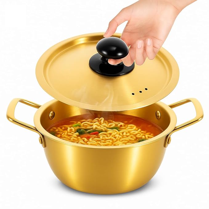 Buy Snevad Korean Ramen Pot with Lid Stainless Steel Aluminum Instant ...