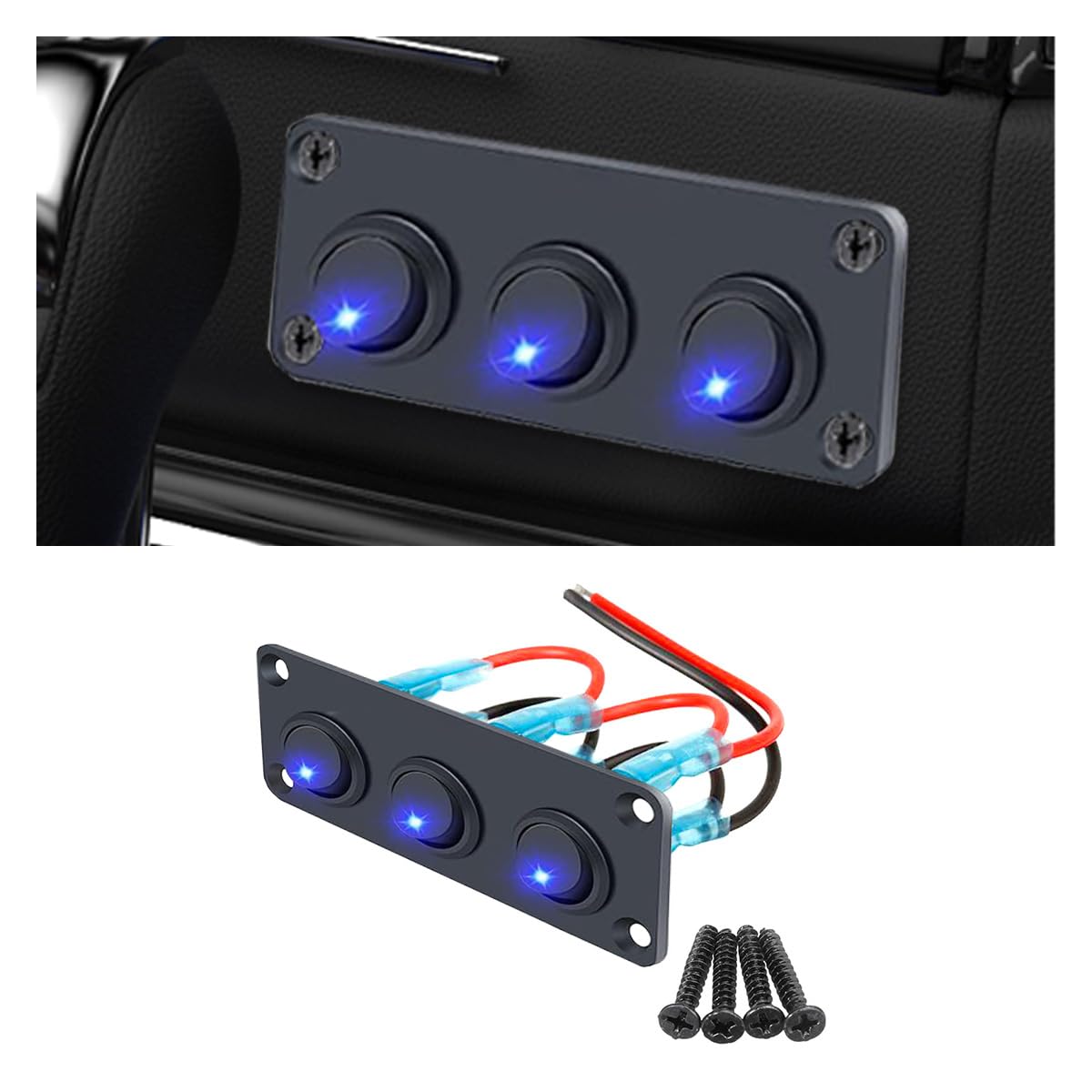 Snapklik.com : 3 Gang Rocker Toggle Switch Panel, DC 12V 20A Waterproof ...